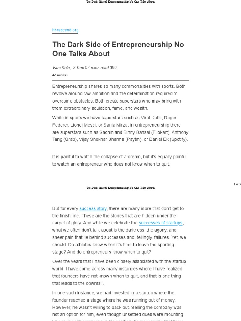 Dark Side of Entrepreneurship | PDF | Entrepreneurship | Business