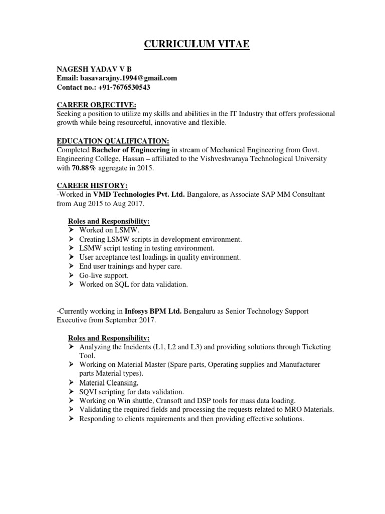Nagesh CV | Download Free PDF | Business Process Management | Engineering