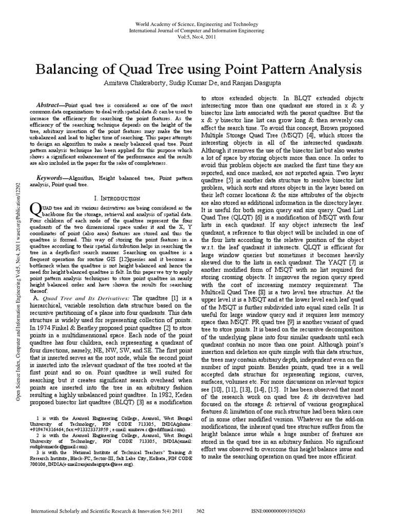 Balancing of Quad Tree Using Point Pattern Analysis | PDF | Areas Of ...