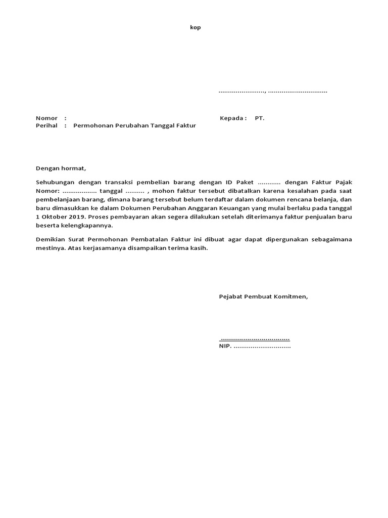 Surat Permohonan Pembatalan Faktur | PDF | Bisnis | Pengelolaan ...