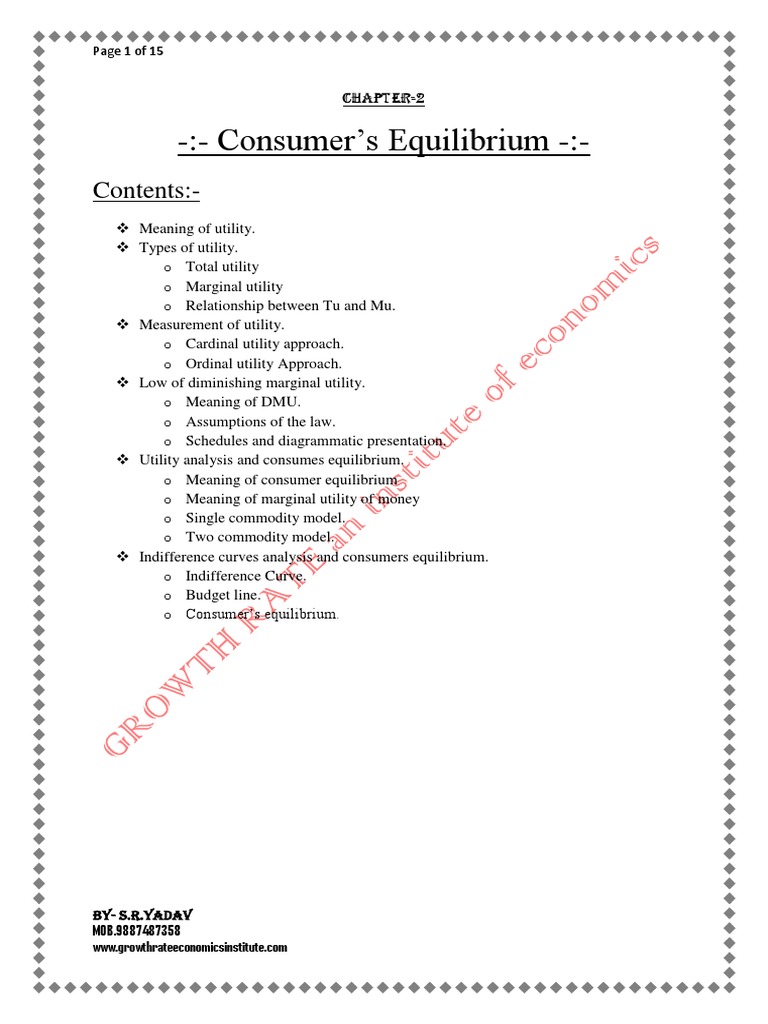 Consumer's Equilibrium | PDF | Utility | Marginal Utility