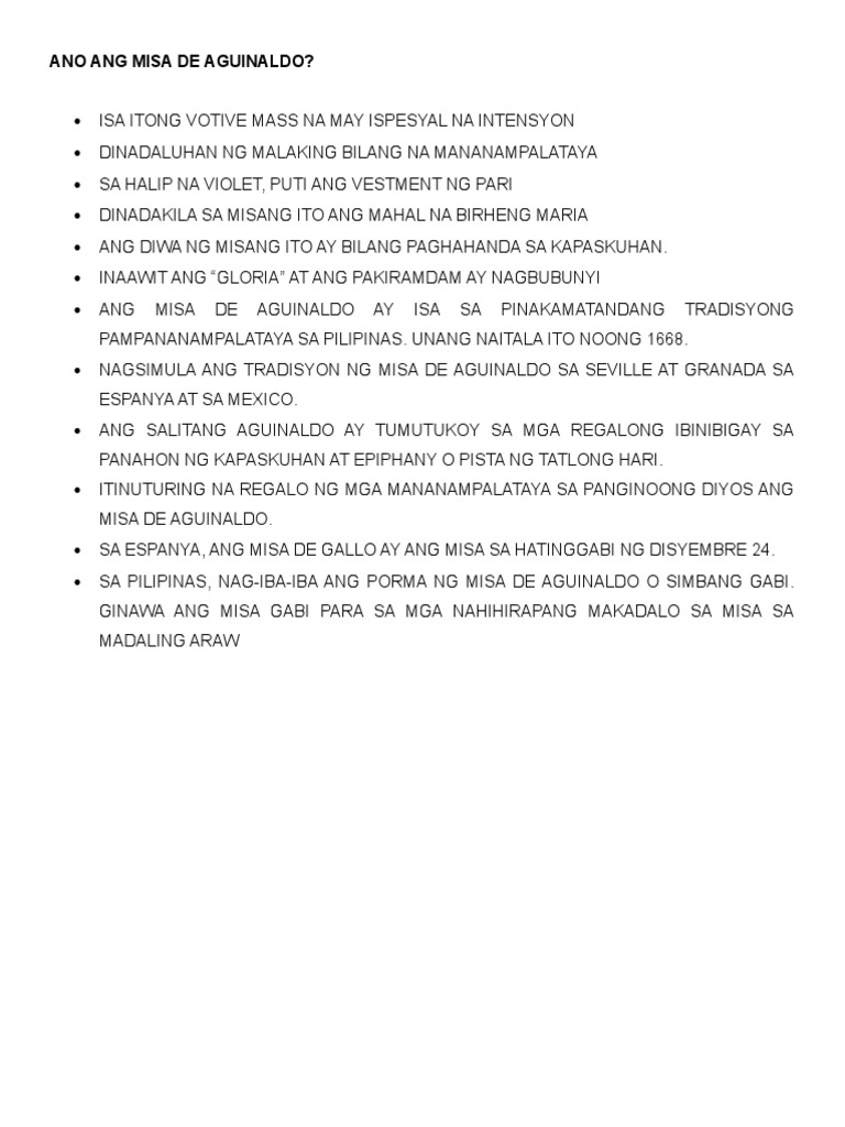 Ano Ang Misa de Aguinaldo | PDF Ano Ang Misa de Aguinaldo | PDF