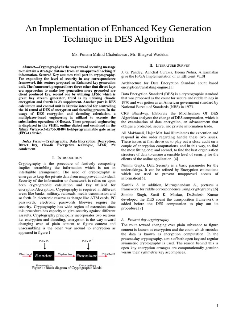 An Implementation of Enhanced Key Generation Technique in DES Algorithm | PDF | Cryptography ...