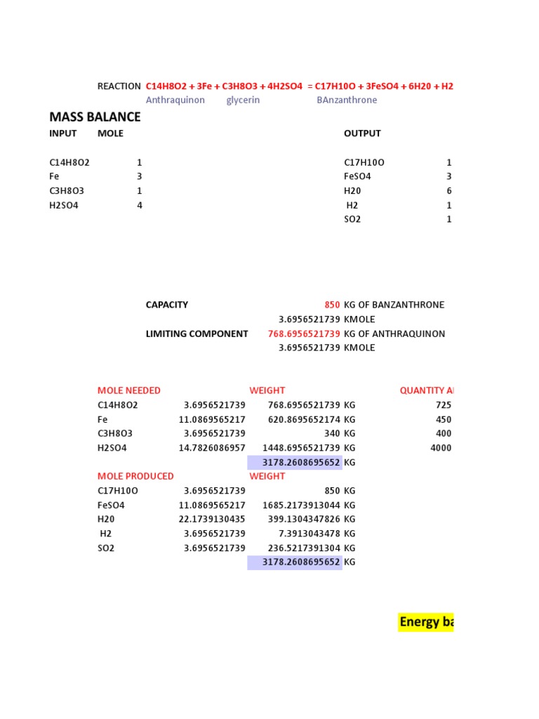 Mass and Energy Balance | PDF | Mole (Unit) | Quantity