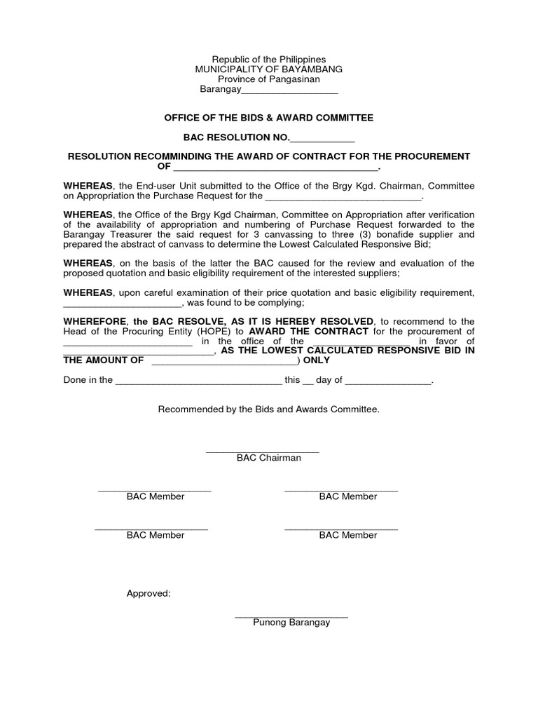 bac reso | Procurement | Government