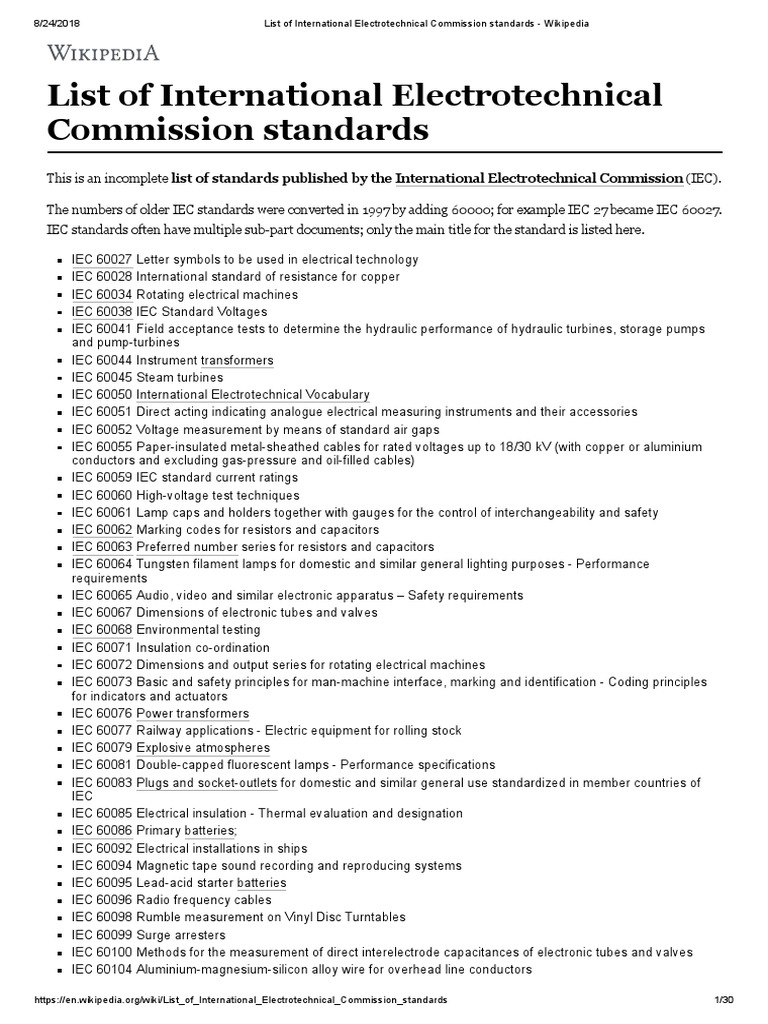 IEC List of International Electrotechnical Commission Standards ...