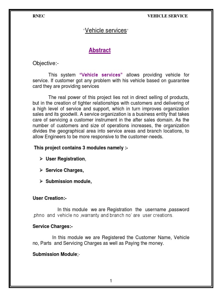 Online Vehicle Service Center Management System Project Report | PDF ...