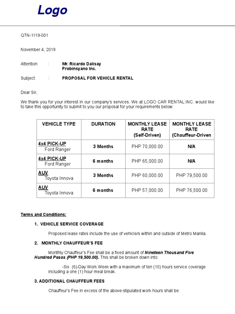 Car Rental Proposal | PDF | Lease | Vehicle Insurance