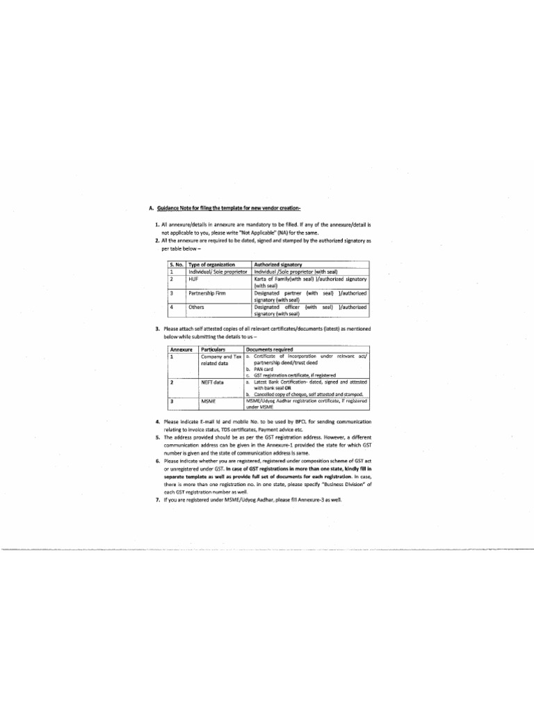 BPCL Vendor Registration and Neft Mandate Form | PDF