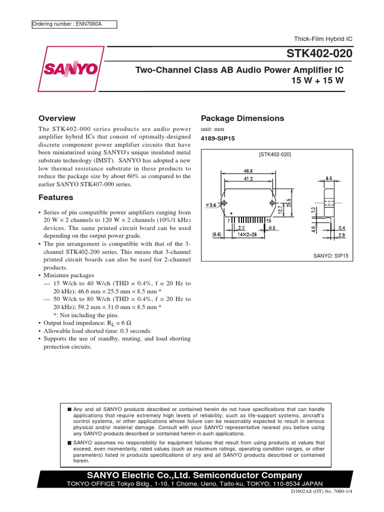 STK402 020 PDF | PDF | Amplifier | Integrated Circuit