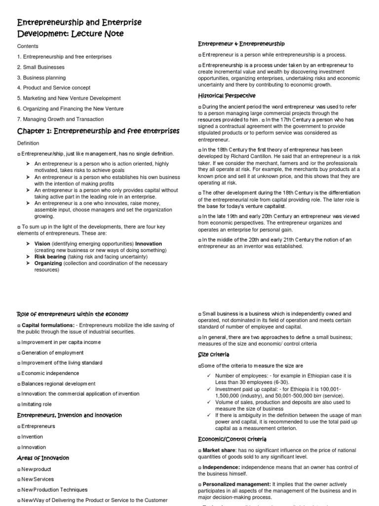 Entrepreneurship and Enterprise Development | PDF | Entrepreneurship ...