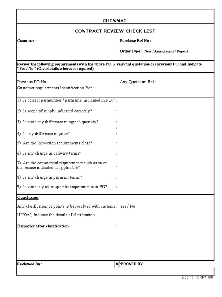 Manufacturing Contract Review Checklist | PDF