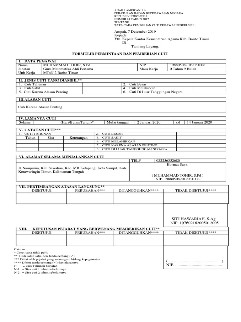 Panduan Cuti PNS dan Formulirnya | PDF