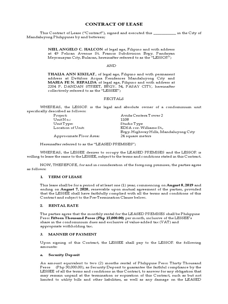 CONTRACT-OF-LEASE Sample | PDF | Lease | Government Information