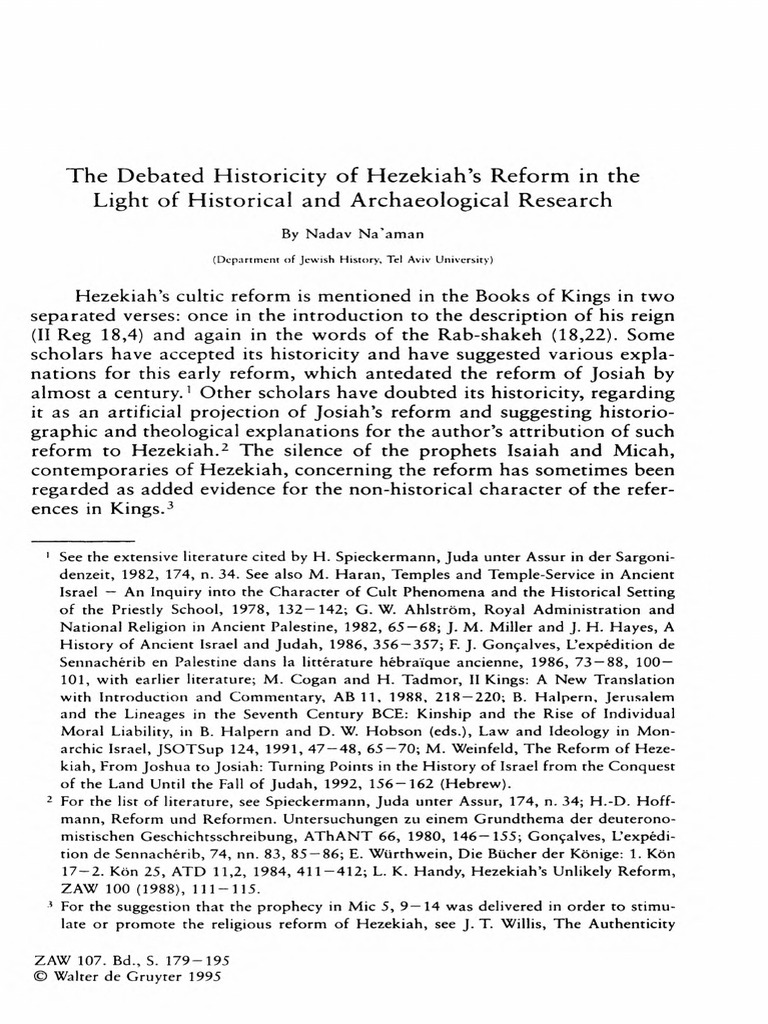 The Debated Historicity of Hezekiah's Reform in The Light of Historical ...