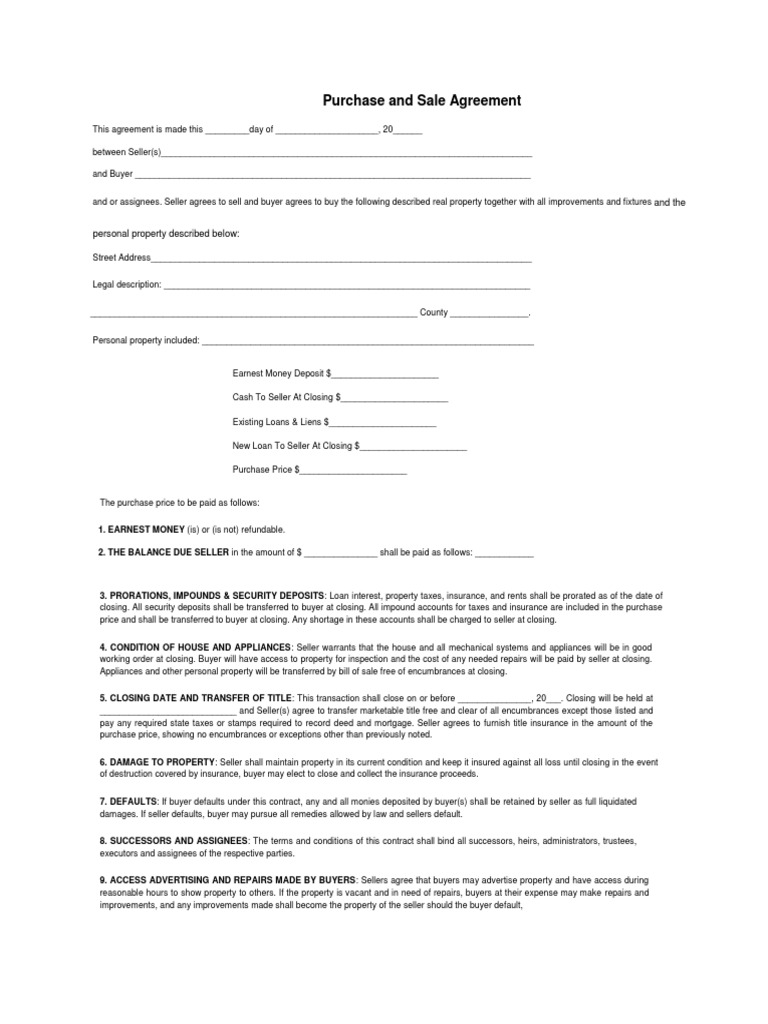 1 Page Real Estate Contract 2 - Word File | PDF | Insurance | Property Law