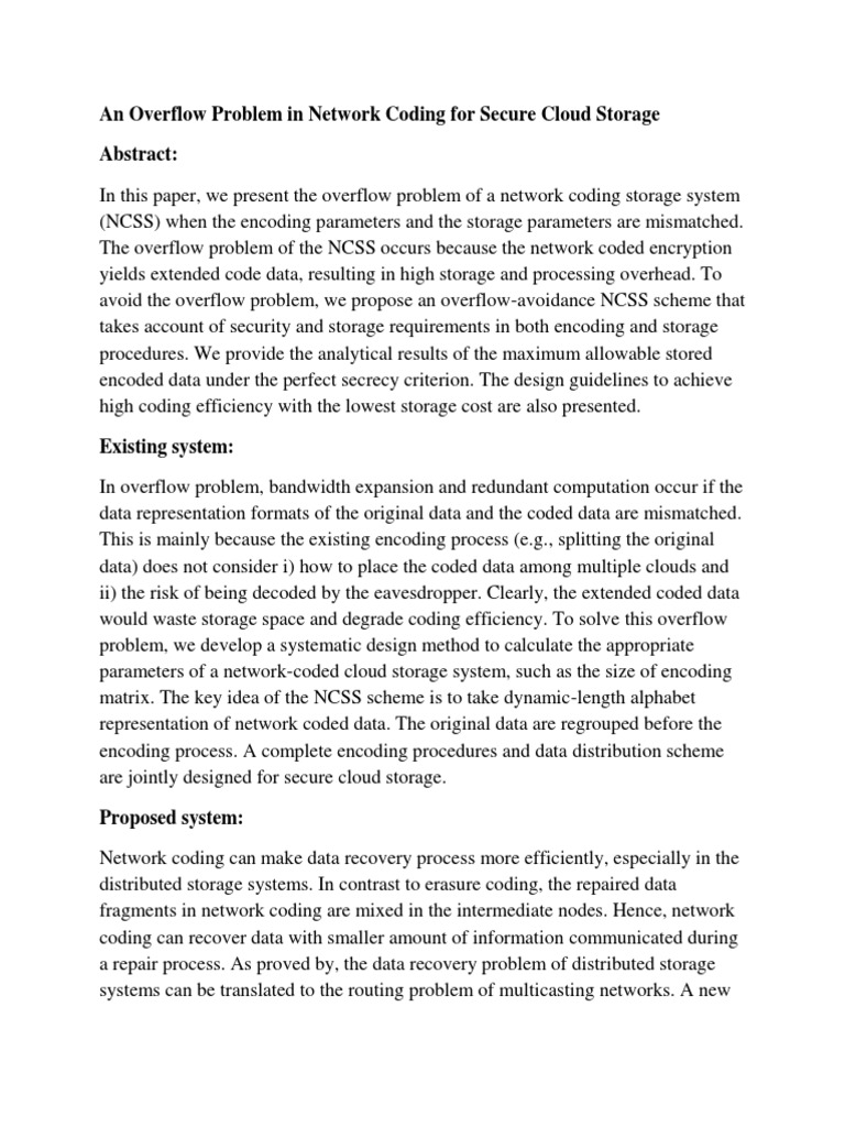 An Overflow Problem In Network Coding For Secure Cloud Storage Pdf Code Computer Data Storage