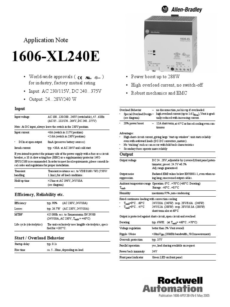 Datasheet - 1606-XL240E PDF | PDF | Fuse (Electrical) | Alternating Current