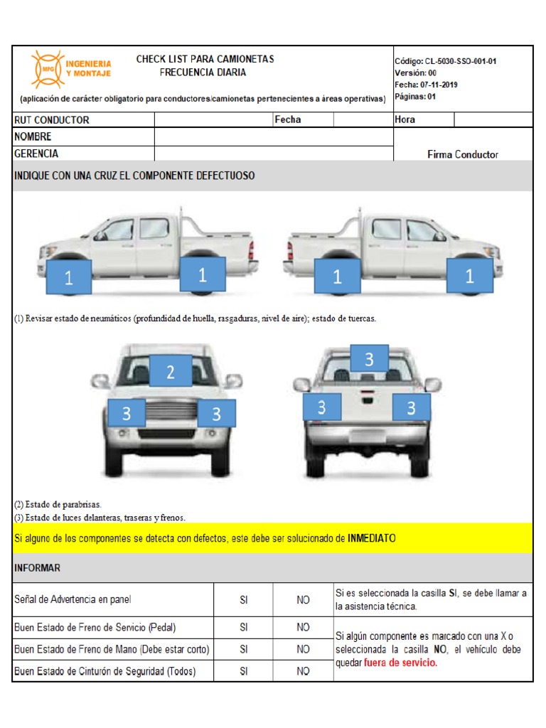 Check List Camioneta Actualizado | PDF