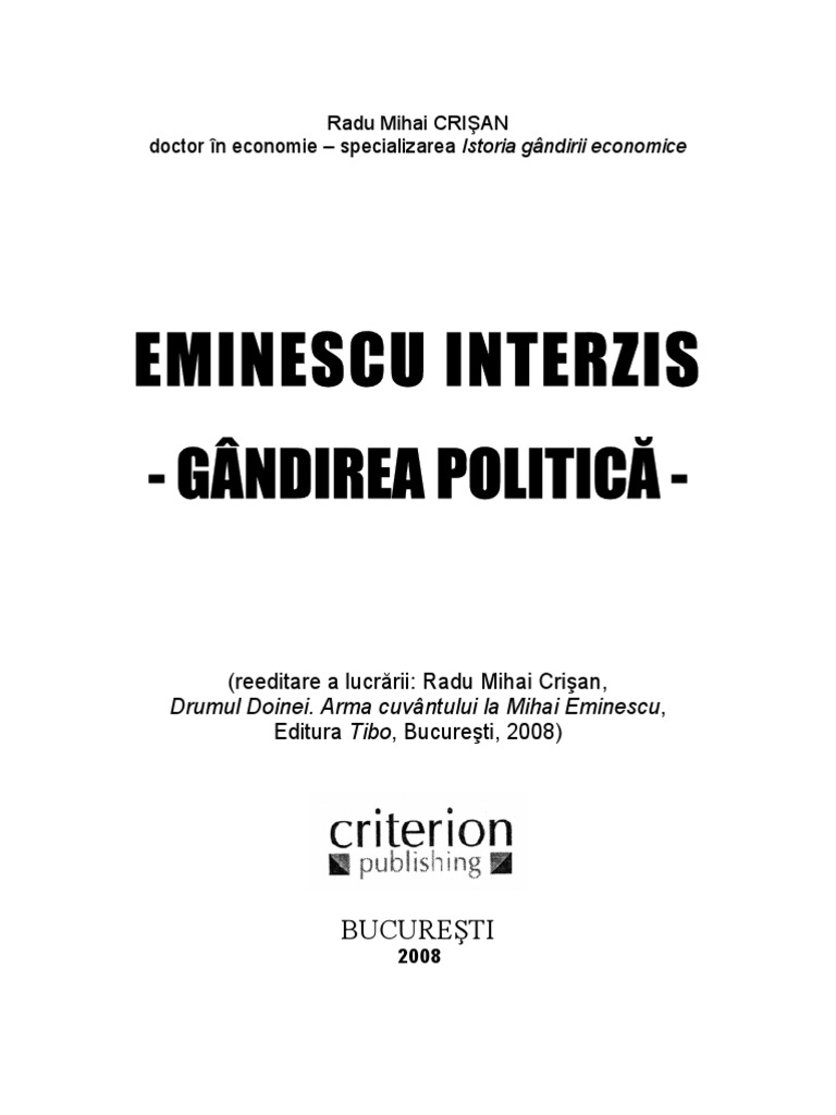 Dr. Radu Mihai Crişan, Eminescu Interzis Gândirea Politica | PDF