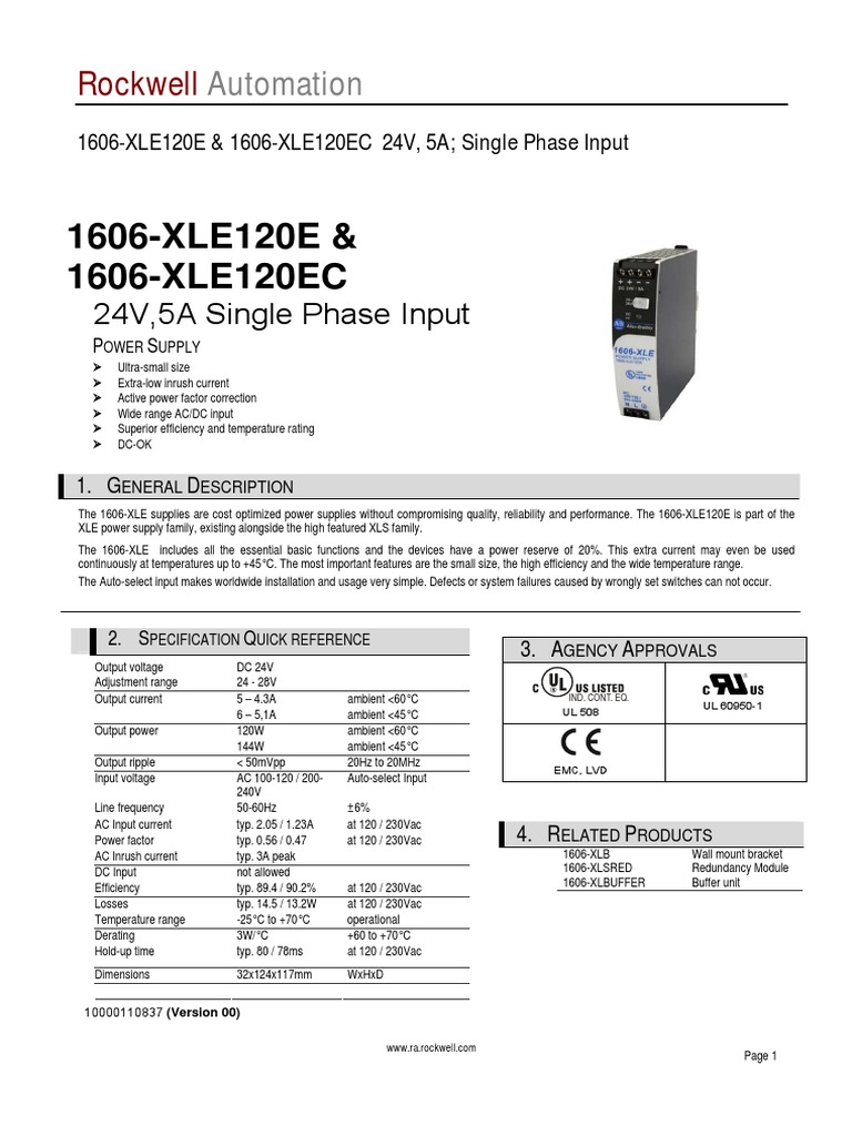 Datasheet - 1606-XLE120E & 1606-XLE120EC PDF | PDF | Power Supply ...