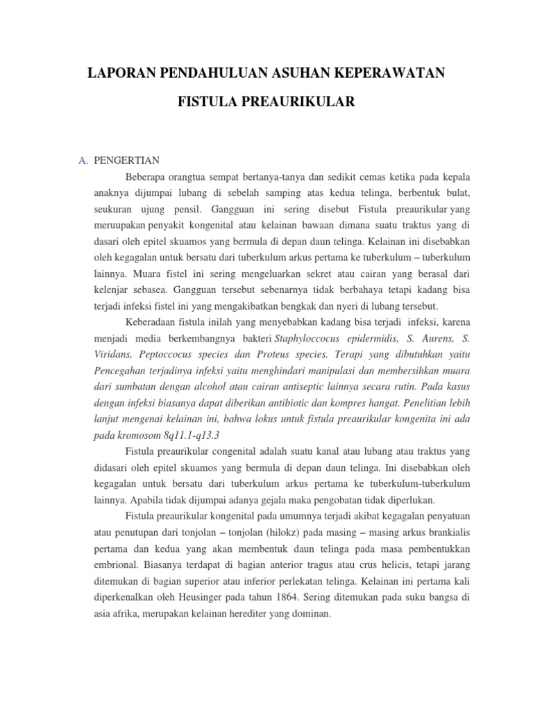 Laporan Pendahuluan Fistula Preaurikular | PDF