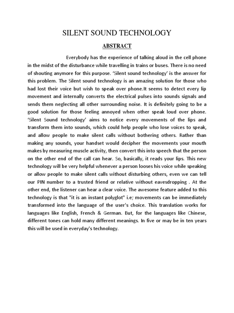 SILENT SOUND TECHNOLOGY Abstract | PDF
