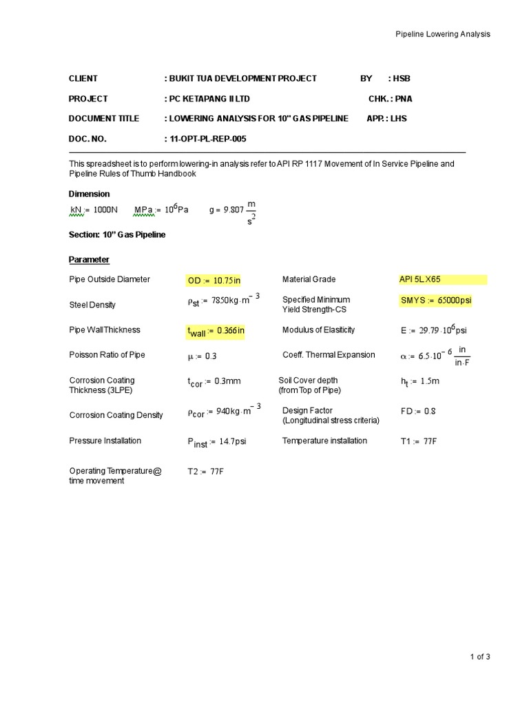 Pipeline Lowering Analysis for Gas Line | PDF | Pipe (Fluid Conveyance ...