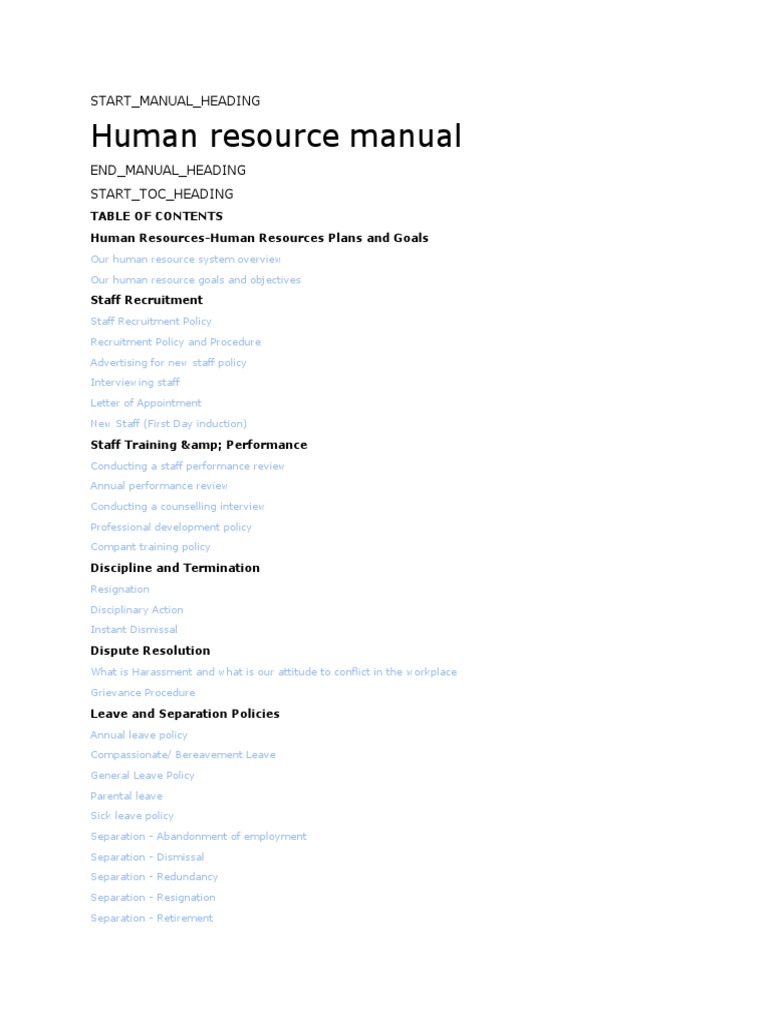 Human Resource Manual (Standard Operating Procedures) | PDF ...