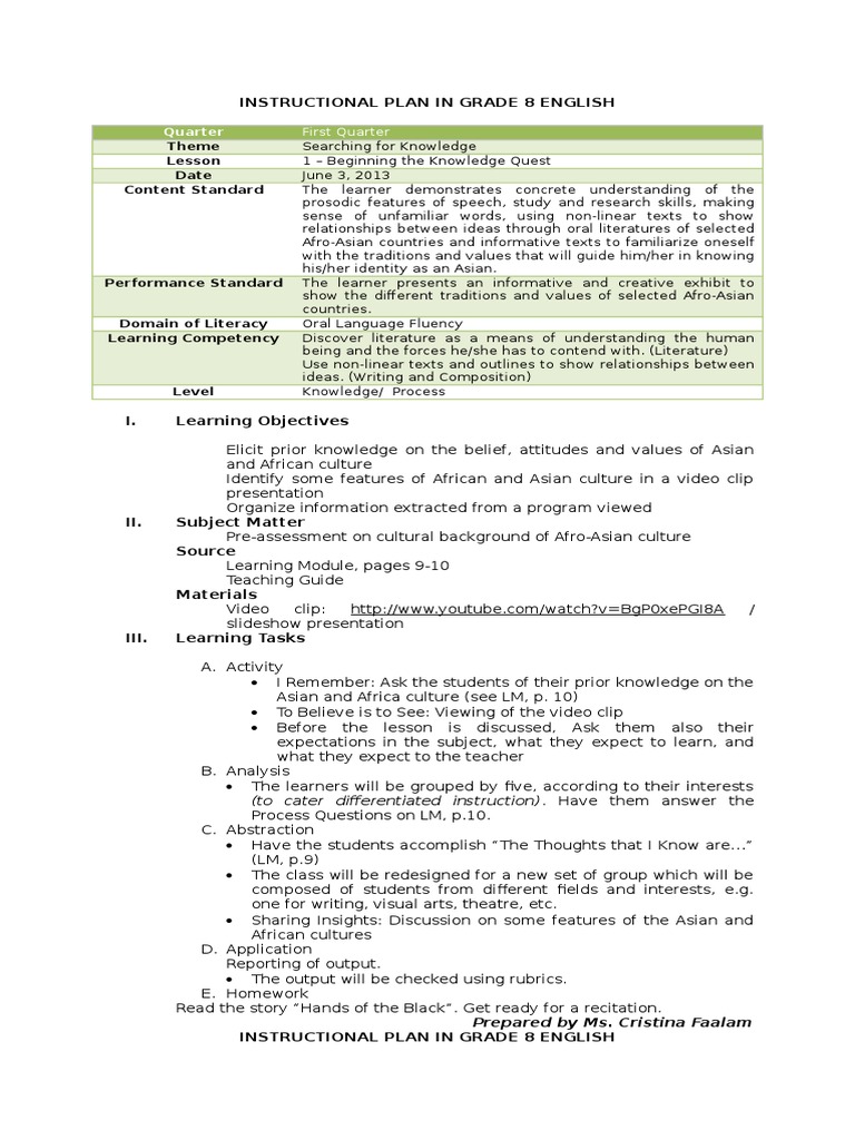 Old Lesson Plan in English | PDF | Reading Comprehension | Learning