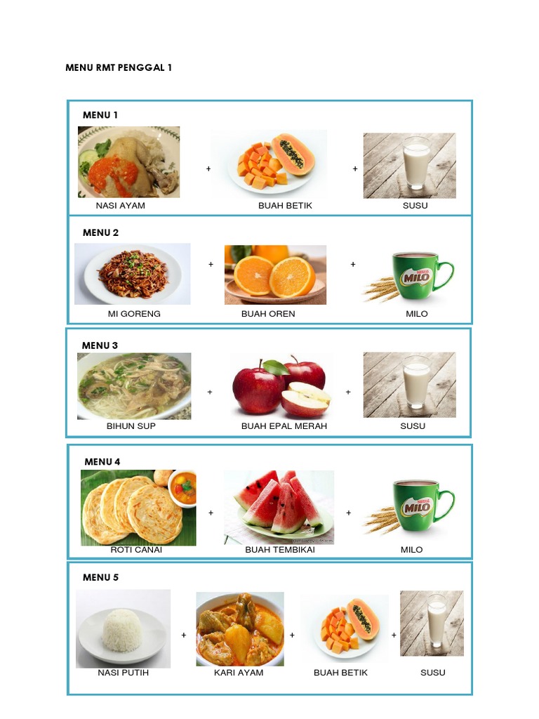 Menu RMT Penggal 1 | PDF