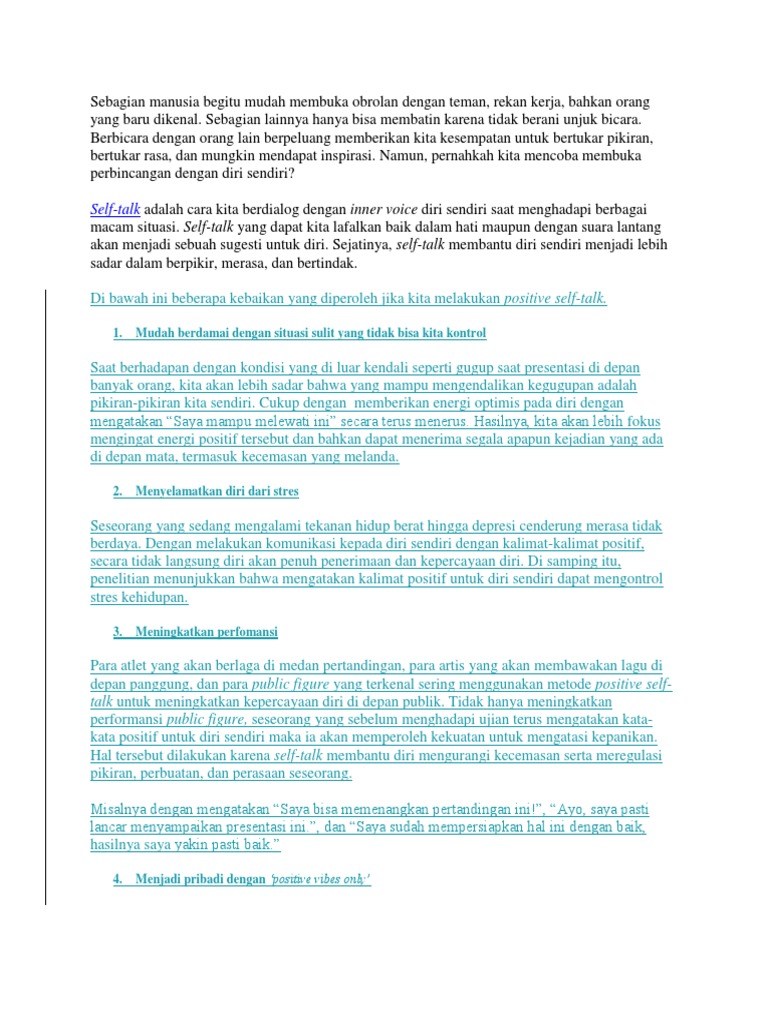 SELFTALK | PDF | Karier & Perkembangan | Gaya Hidup