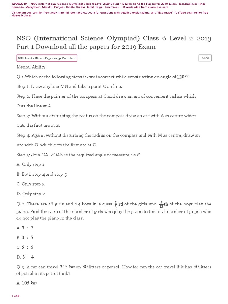 NSO Level 2 Class 6 Paper 2013 Part 1 | PDF | Prime Number | Teaching ...