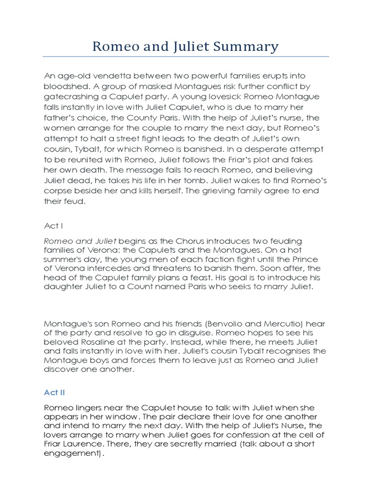 Romeo and Juliet Summary | PDF | Characters In Romeo And Juliet ...
