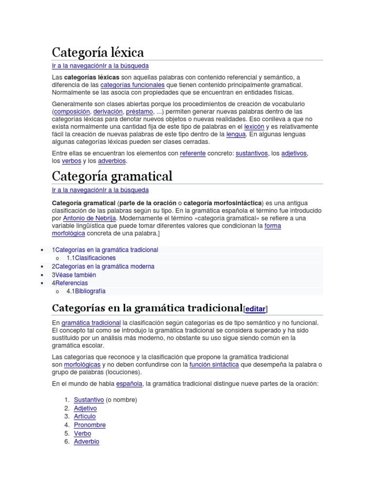 Categorías Léxicas y Gramaticales | PDF | Parte del discurso | Palabra