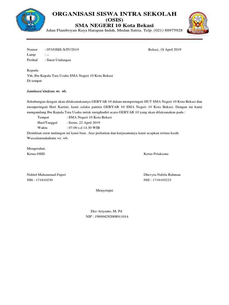 (GEBYAR 10) Surat Undangan Guru - Untuk Penggabungan | PDF