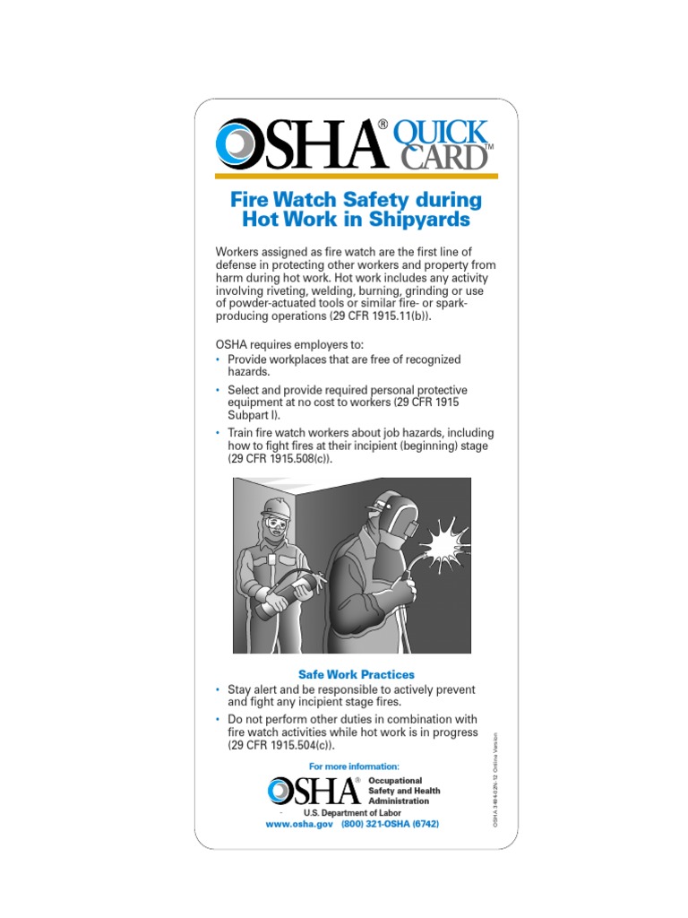 OSHA - 3494 Fire Watcher Job PDF | PDF | Occupational Safety And Health ...