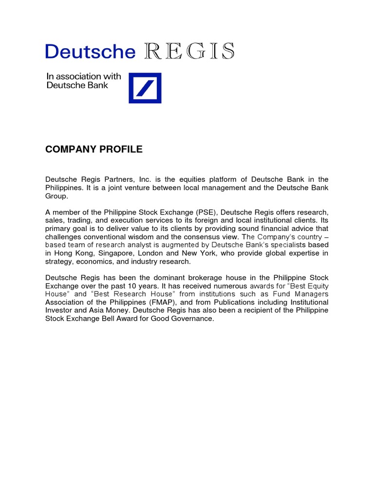 Deutsche Regis Partners Company Profile | PDF | Deutsche Bank | Banks