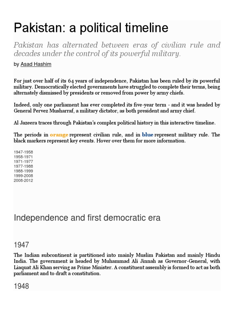 Pakistan's Political History Timeline | PDF | Muhammad Zia Ul Haq ...