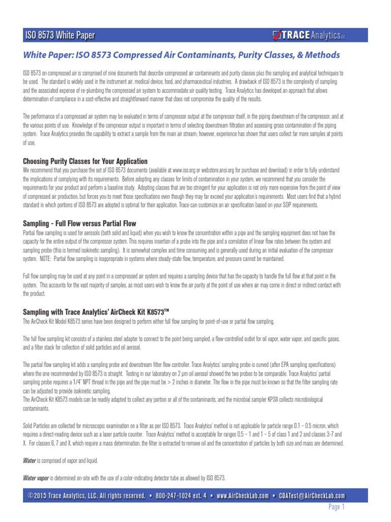 Trace Analytics ISO 8573 White Paper | PDF | Aerosol | Liquids