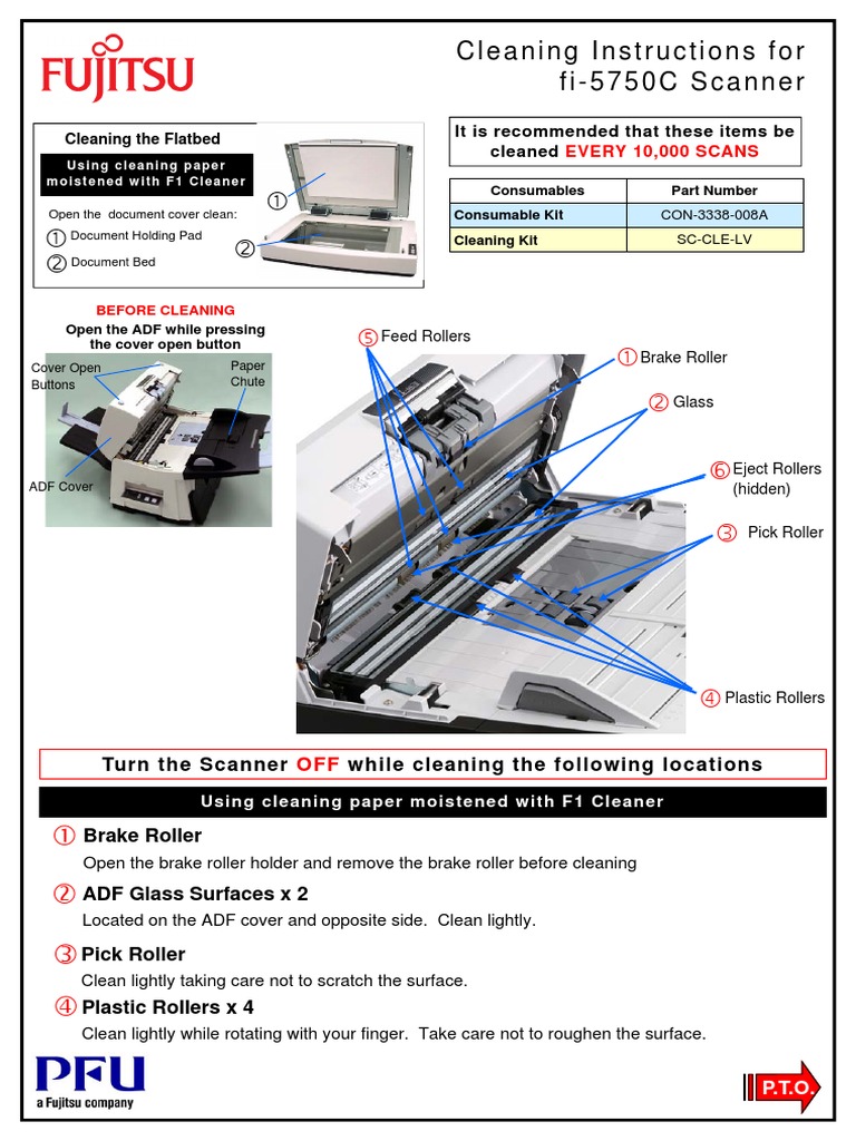 Cleaning Guide for Fujitsu fi-5750C | PDF | Image Scanner | Imaging