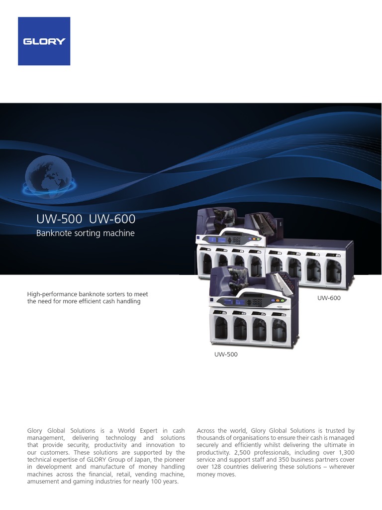 Glory UW-500 Datasheet - EN - LOW RES PDF | PDF | Banknote | Computing
