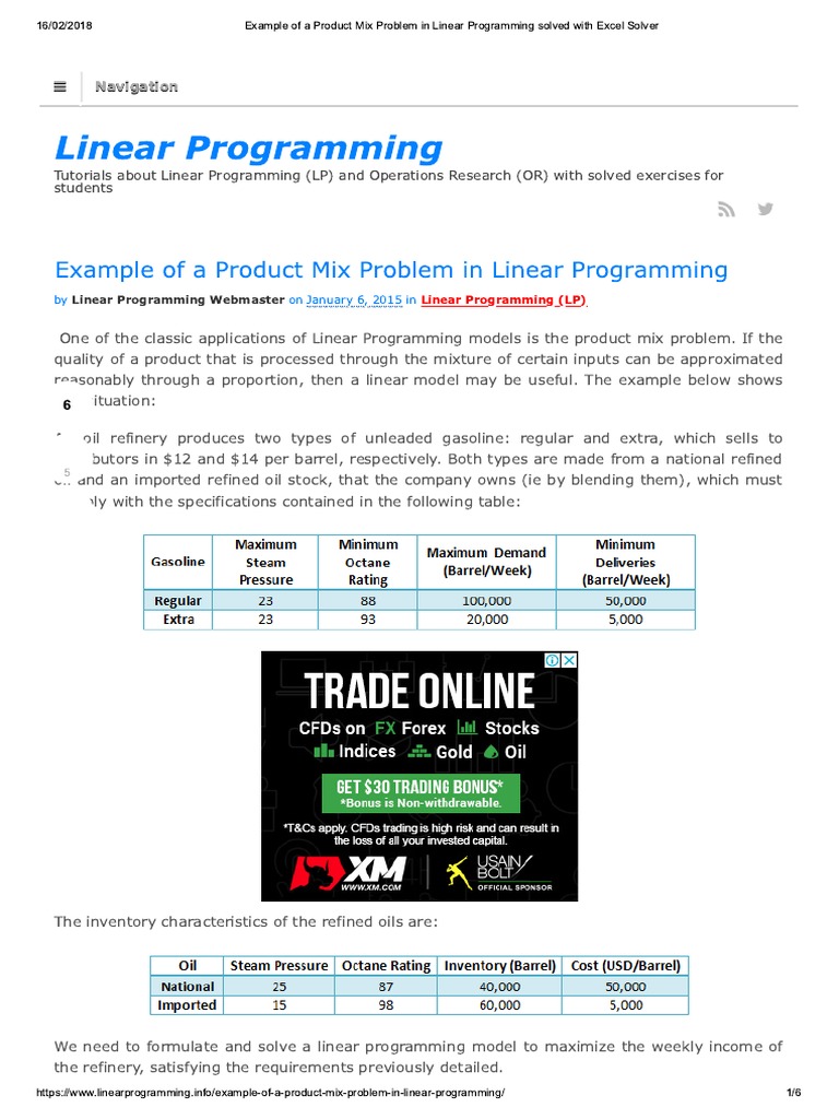 Example of A Product Mix Problem in Linear Programming Solved With ... Example of A Product Mix Problem in Linear Programming Solved With ...