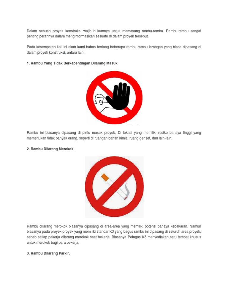Rambu-rambu Larangan Penting dalam Proyek Konstruksi | PDF