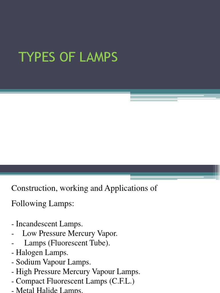 Types of Lamps | PDF | Incandescent Light Bulb | Fluorescent Lamp