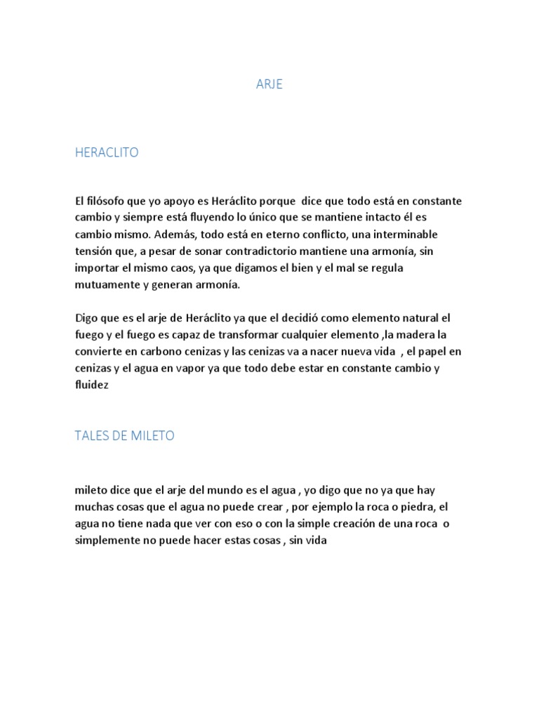 El Arjé en la Filosofía de Heráclito | PDF | Filosofía griega antigua ...
