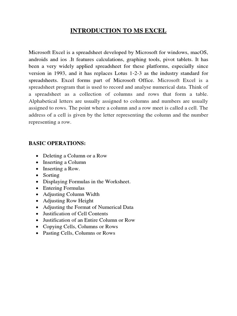 Components of Msexcel | PDF | Spreadsheet | Microsoft Excel