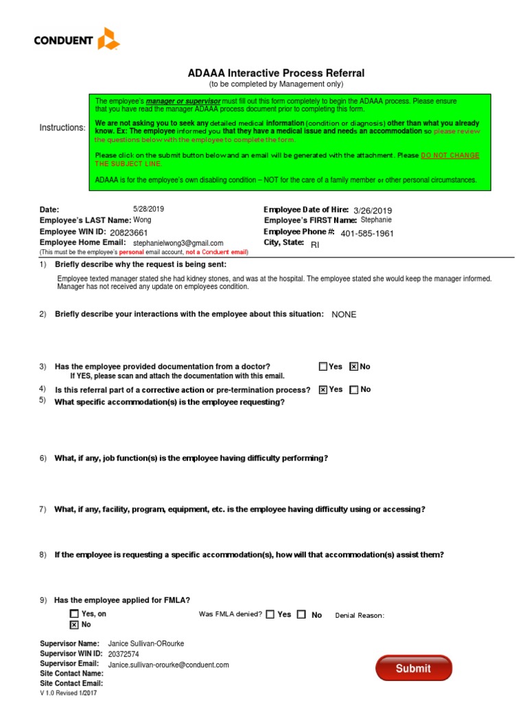 ADAAA Interactive Process Referral - EE Stephanie Wong PDF | PDF | Business