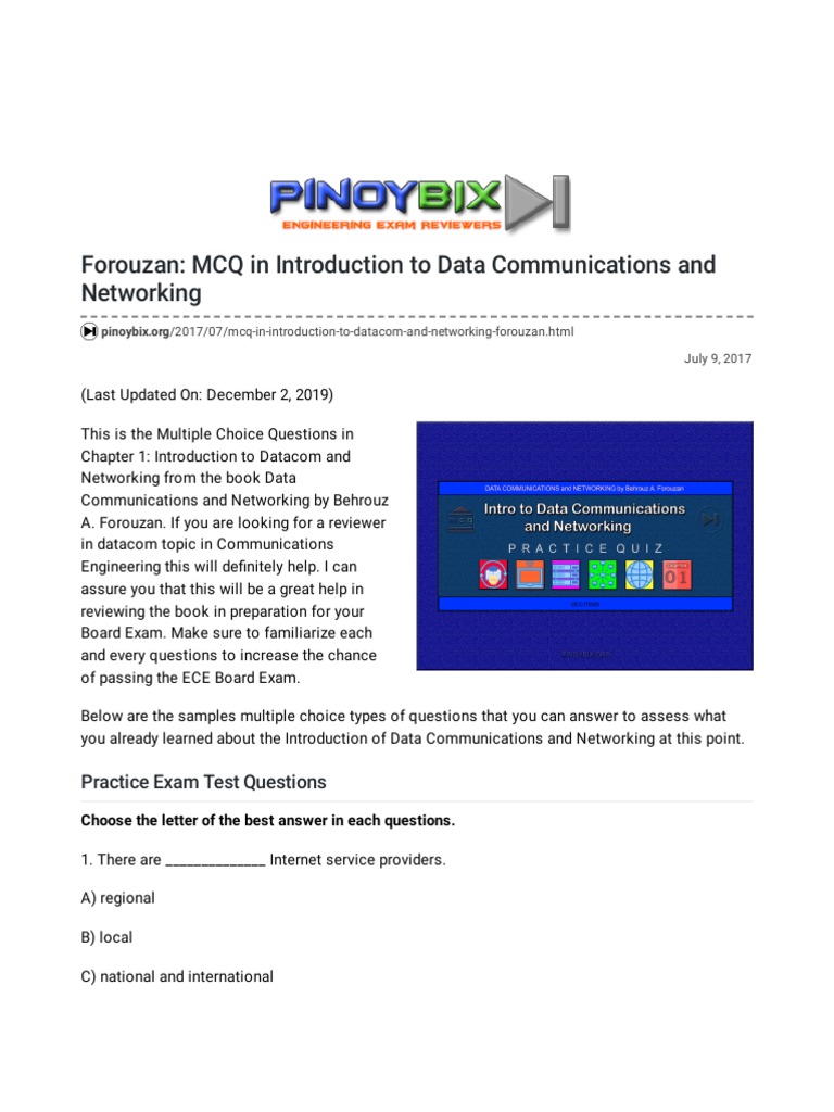 Forouzan - MCQ in Introduction To Data Communications and Networking ...