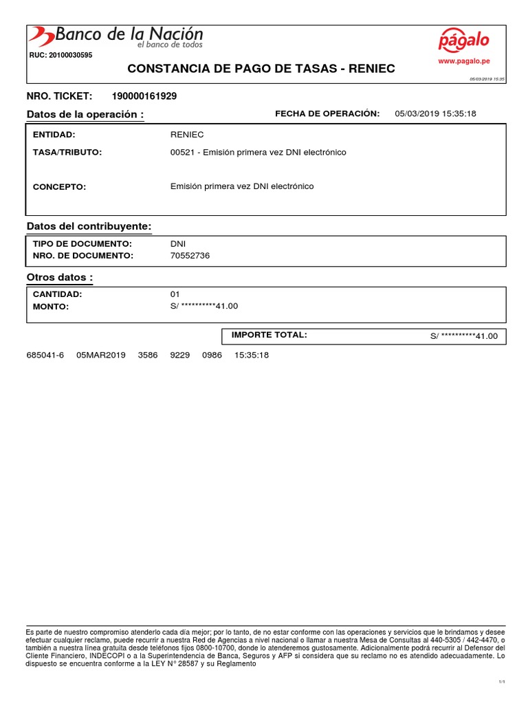 Constancia Págalo - Pe | PDF